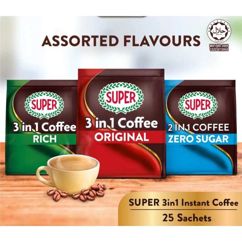 Super 3in1 Instant Coffee 25 stick Original Rich Zero Sugar | Shopee ...