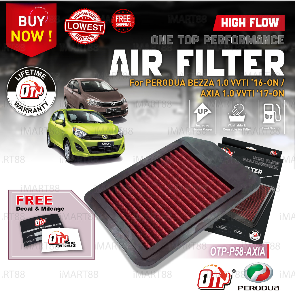 OTP Washable Drop In Air Filter Performance Perodua BEZZA AXIA 1.0 VVTI ...