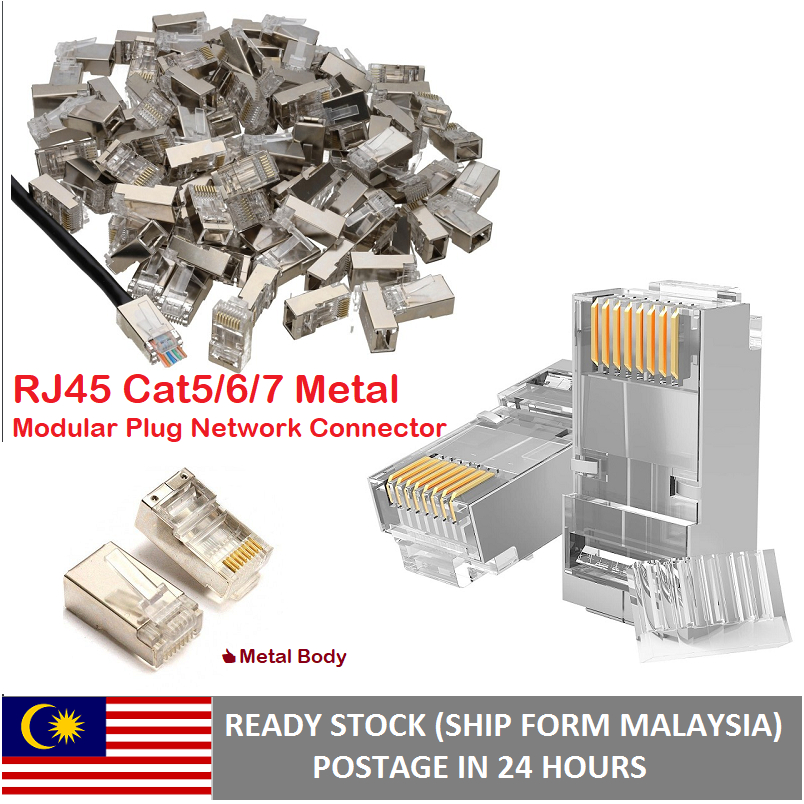 RJ45 Cat5/Cat6/Cat7 Metal Modular Plug Network Connector rj45 plug Pass ...