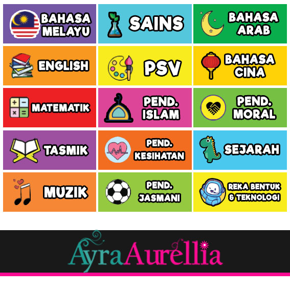 1 pcs WATERPROOF Sticker Subjek Cartoon Label Subjek Sekolah Rendah ...