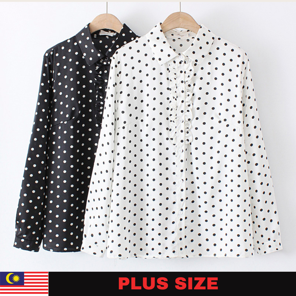 Donna Plus Size Polka Dot Long Sleeves Shirt | Shopee Malaysia