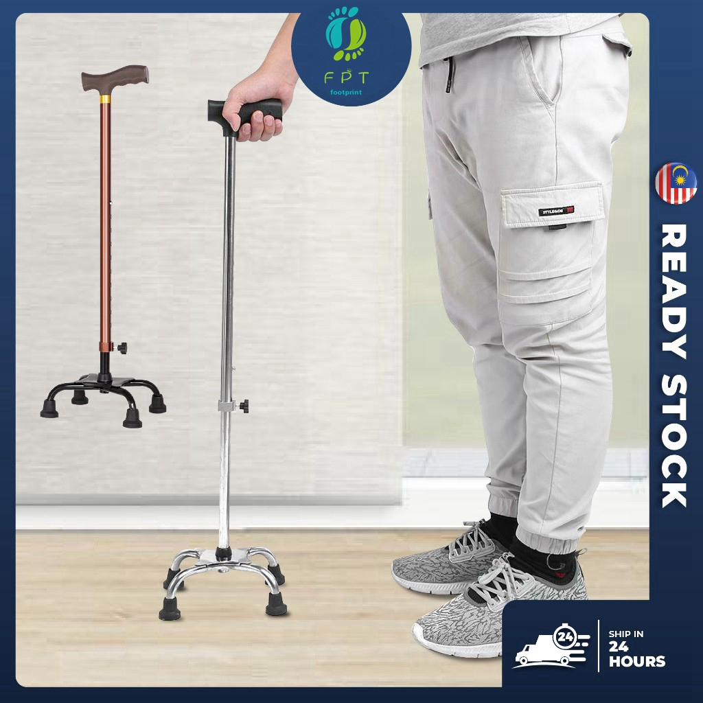 【COD】Stainless Steel Height Adjustable Light Weight Quad Cane Tongkat 4 ...