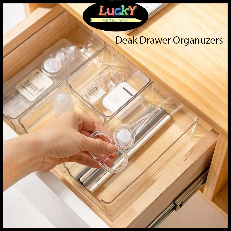 [LUCKY]Desk Drawer Organizers Trays Set Clear Plastic Storage Bins ...
