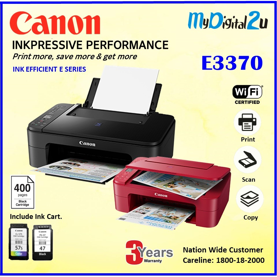 Canon Pixma E3370 All In One Inkjet Compact Wireless with LCD Printer ...