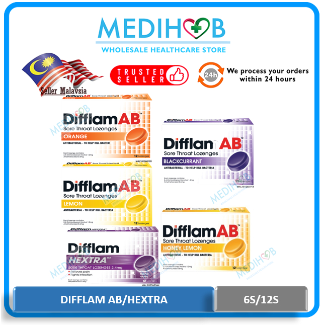 Difflam AB Sore Throat Lozenges 6's/Pack & 12's/Box ( Orange / Lemon ...
