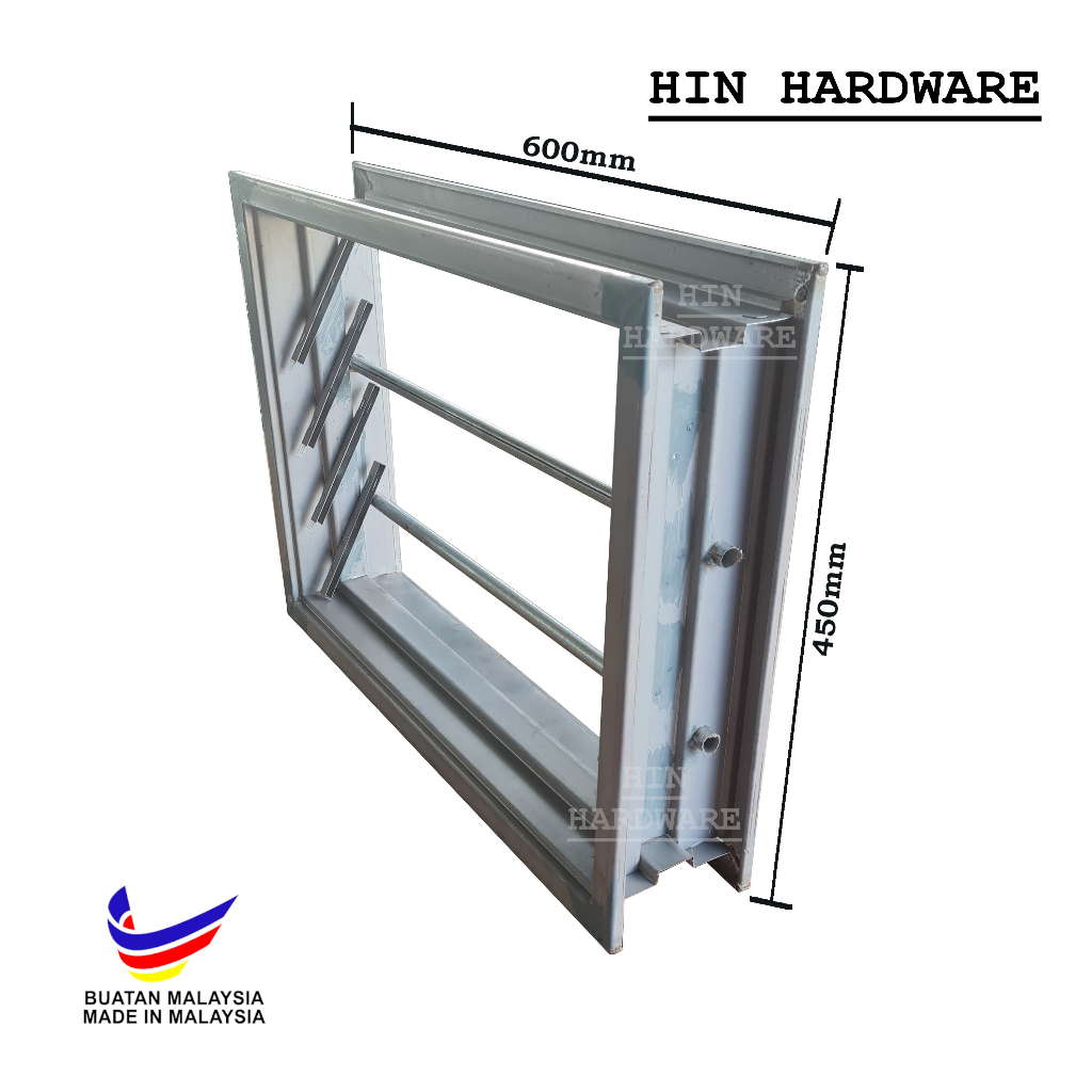HIN Metal Window Frame Fixed Glass Louvres 4D1L 600mm x 450mm EG 0.8mm ...