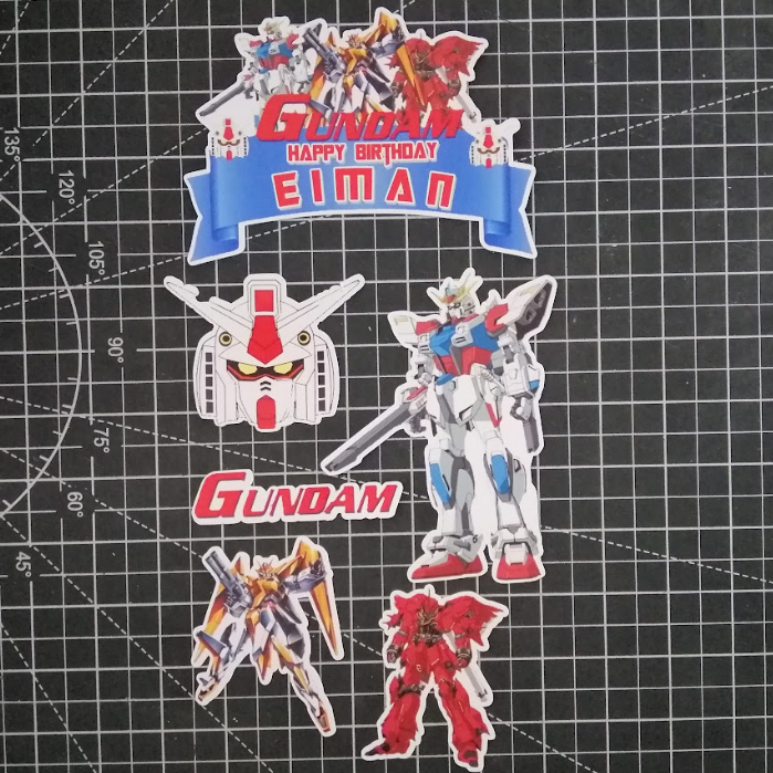 [CUSTOM NAME] Happy Birthday Cake Topper Gundam Decoration Set Party ...