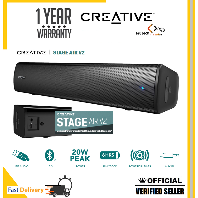 Creative Stage Air V2 Compact Under-monitor USB Soundbar * Bluetooth 5. ...