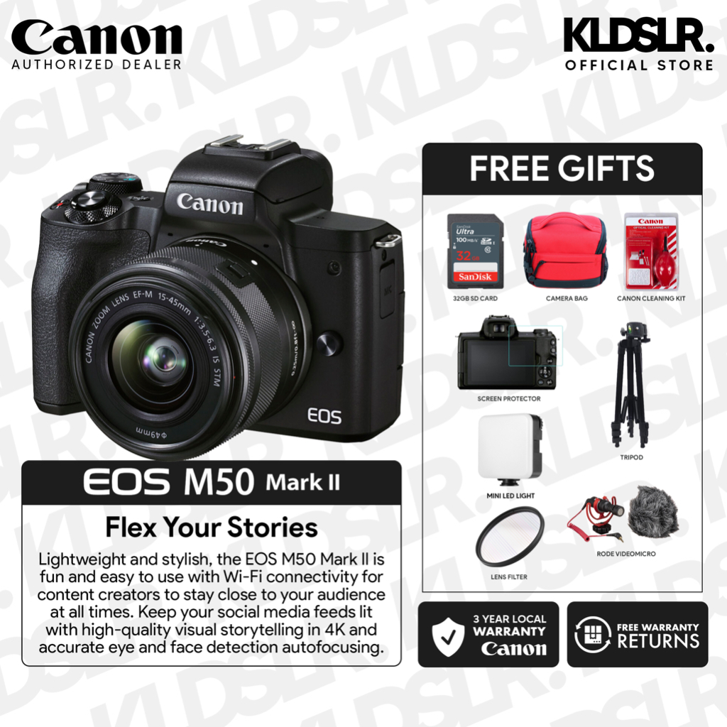 Canon EOS M50 Mark II / M50 II + 15-45mm Lens for Super Promo / Canon 1500D Kit Special price ...