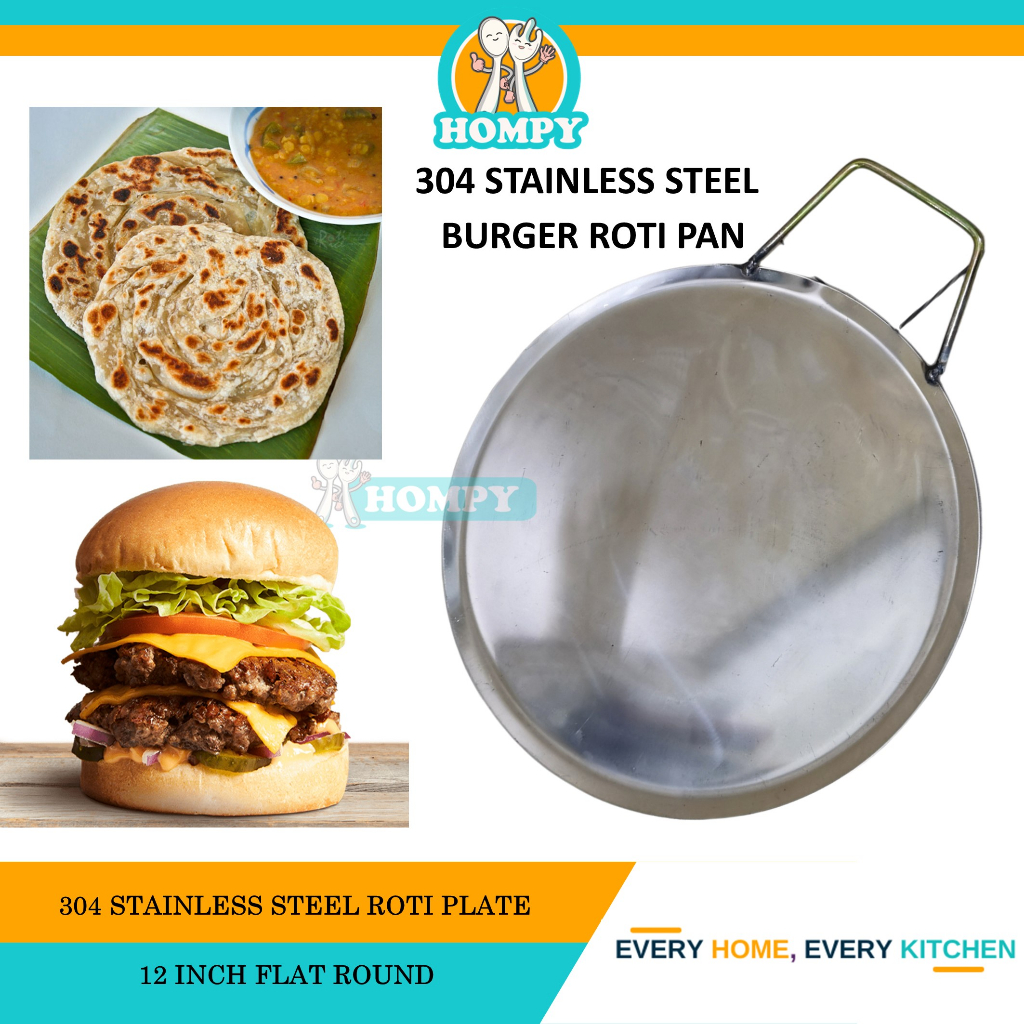 304 Stainless Steel Round Burger Hot Plate Roti Canai Pan/ Flat Frying ...