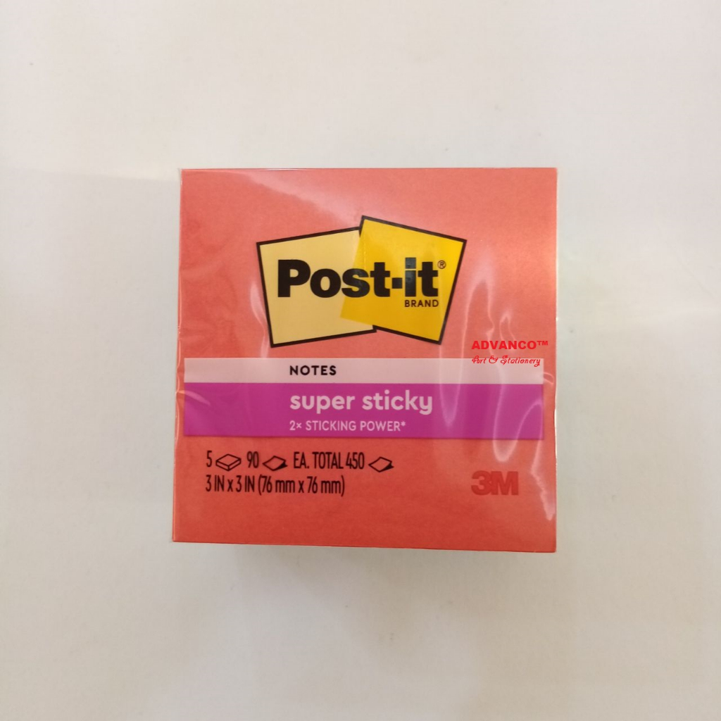3M 654-5SSAN 3X3 POST IT SUPER STICKY NOTE CUBE PLY PRIMARIES | Shopee ...