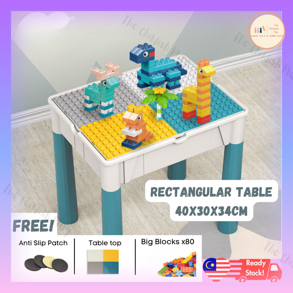 Multi Functional Building Blocks Table Kids Learning Desk Sand Water Play Activity Brick Toys ...