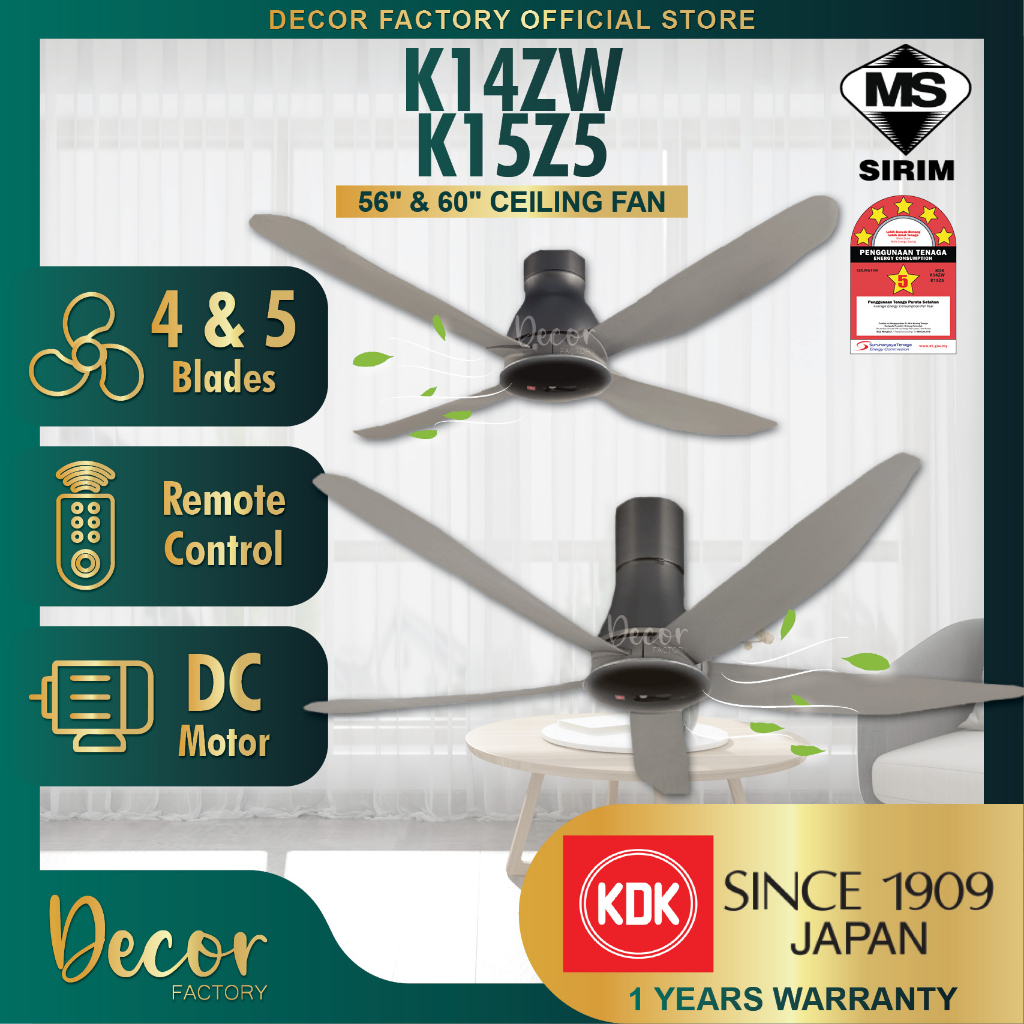KDK Fan KDK Sensa Series KDK K14ZW K15Z5-QEY K15Z5-REY 56'' 4 Blades 5 ...
