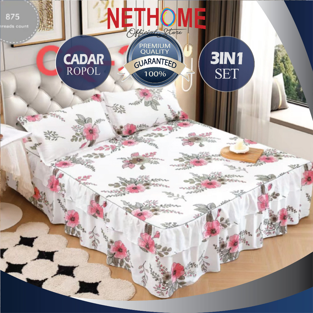 Cadar Ropol 3IN1 Set Bedsheet Modern Classic Queen King Size Beropol ...