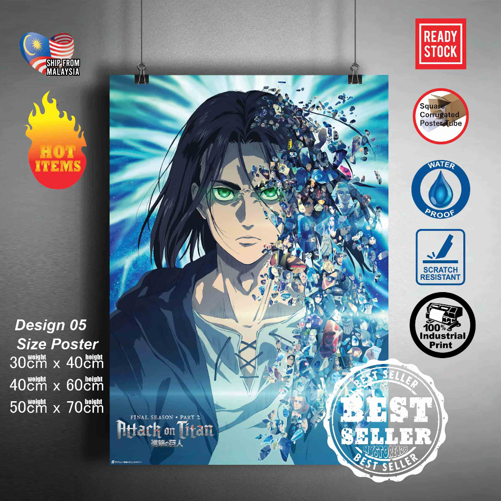 【READY STOCK】Attack on Titan Poster Eren Yeager Mikasa Ackerman Anime ...