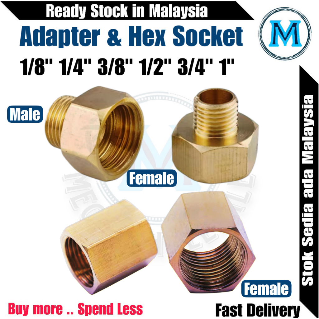 Brass Fitting Adaptor & Hex Socket Female x Male Thread, Brass Pipe ...