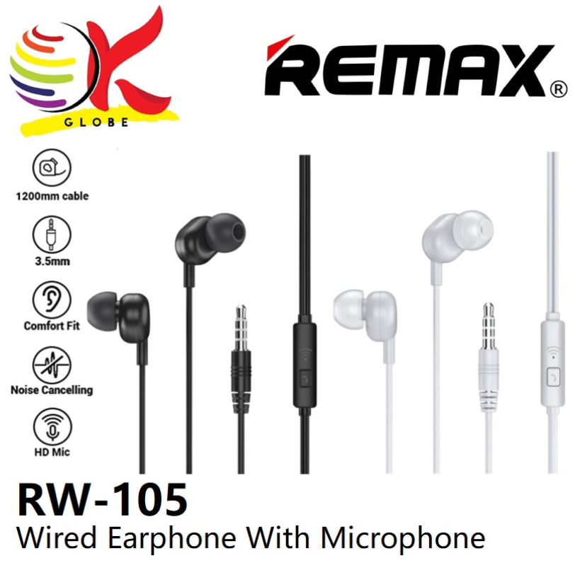 REMAX RW-105 3.5MM WIRED MUSIC STEREO EARPHONE IN EAR HEADSET WITH MIC ...