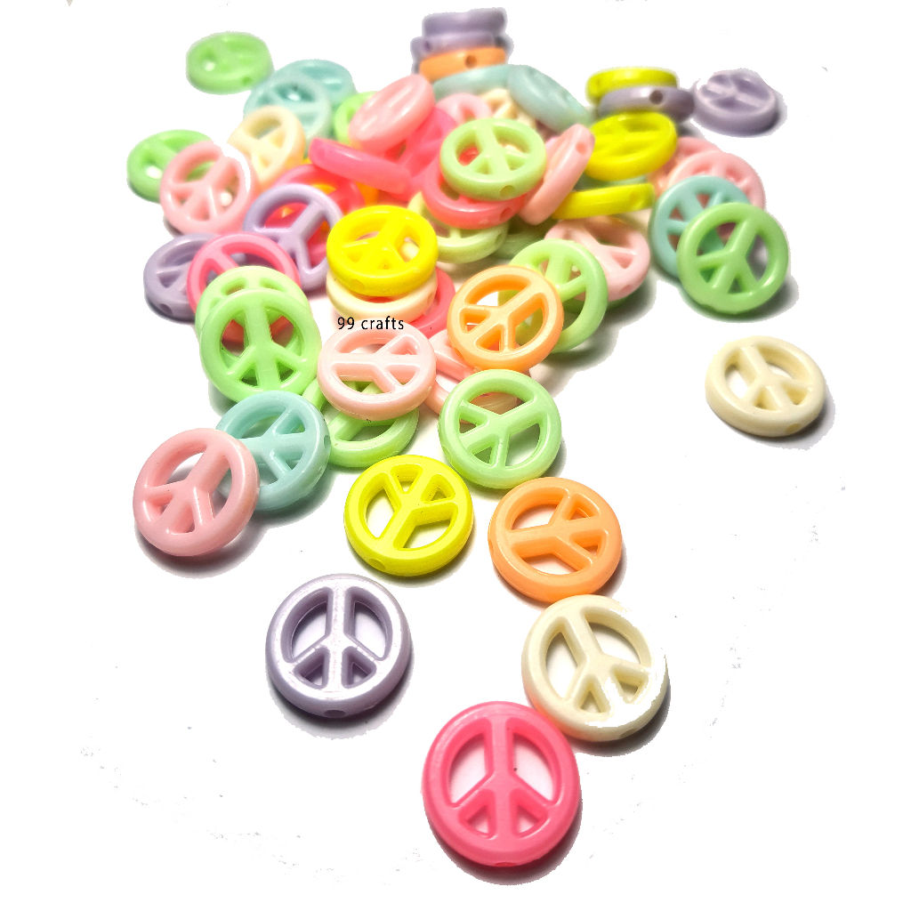 80 pcs Round Retro peace sign beads mix pastel colors size 15 mm for ...