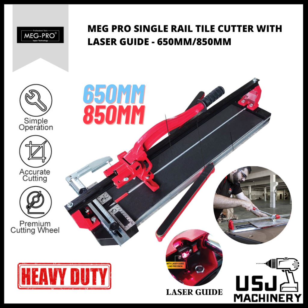 MEG PRO SINGLE RAIL TILE CUTTER WITH LASER GUIDE - 650MM/850MM | Shopee ...