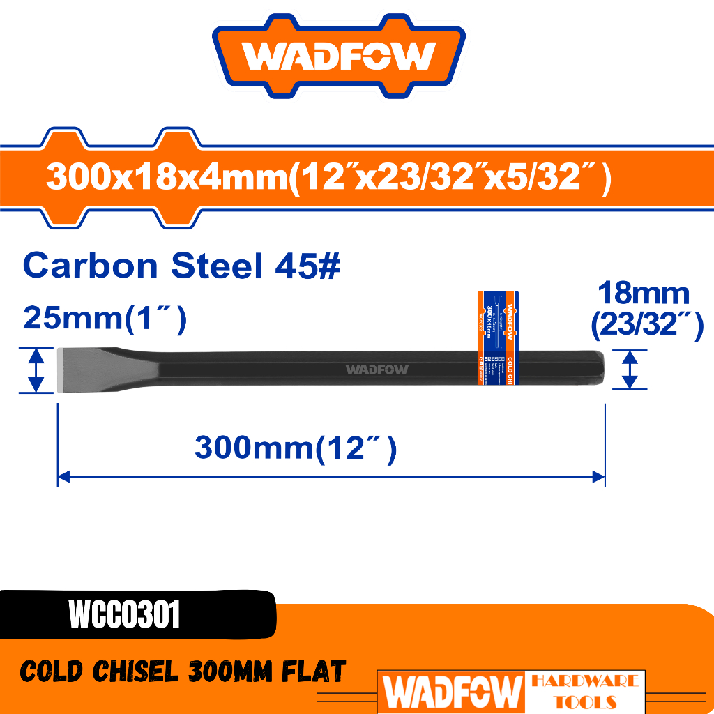 Wadfow Cold chisel 300mm Flat Size:25mm*18mm*300mm Material:45# Carbon ...
