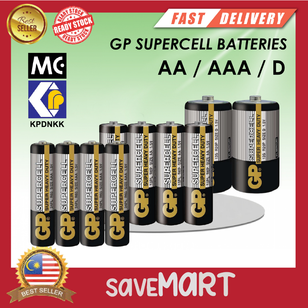 GP Supercell Battery Heavy Duty 1.5V Carbon Zinc AA/AAA/D Batteries ...