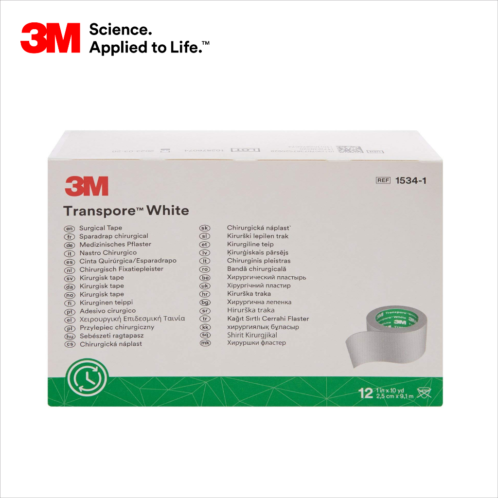 3M Transpore White Surgical Tape 1534-1 (1" x 10 Yard/2.5cm x 9.1M/1 Box/12 Rolls) | Shopee Malaysia