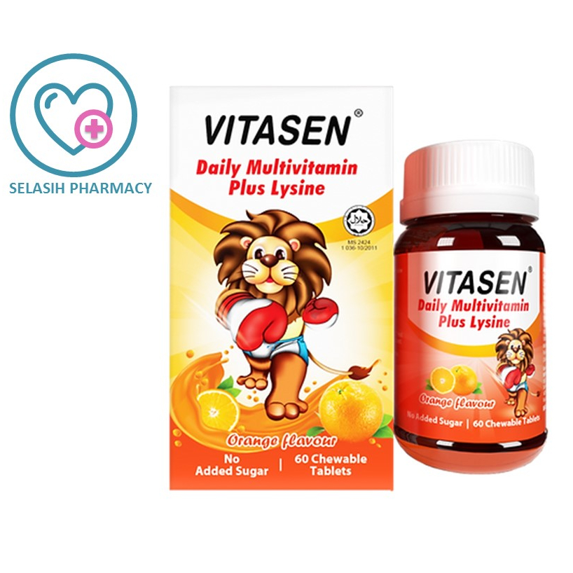 VITASEN DAILY MULTIVITAMIN PLUS LYSINE CHEWABLE TABLETS 30'S (ORANGE ...