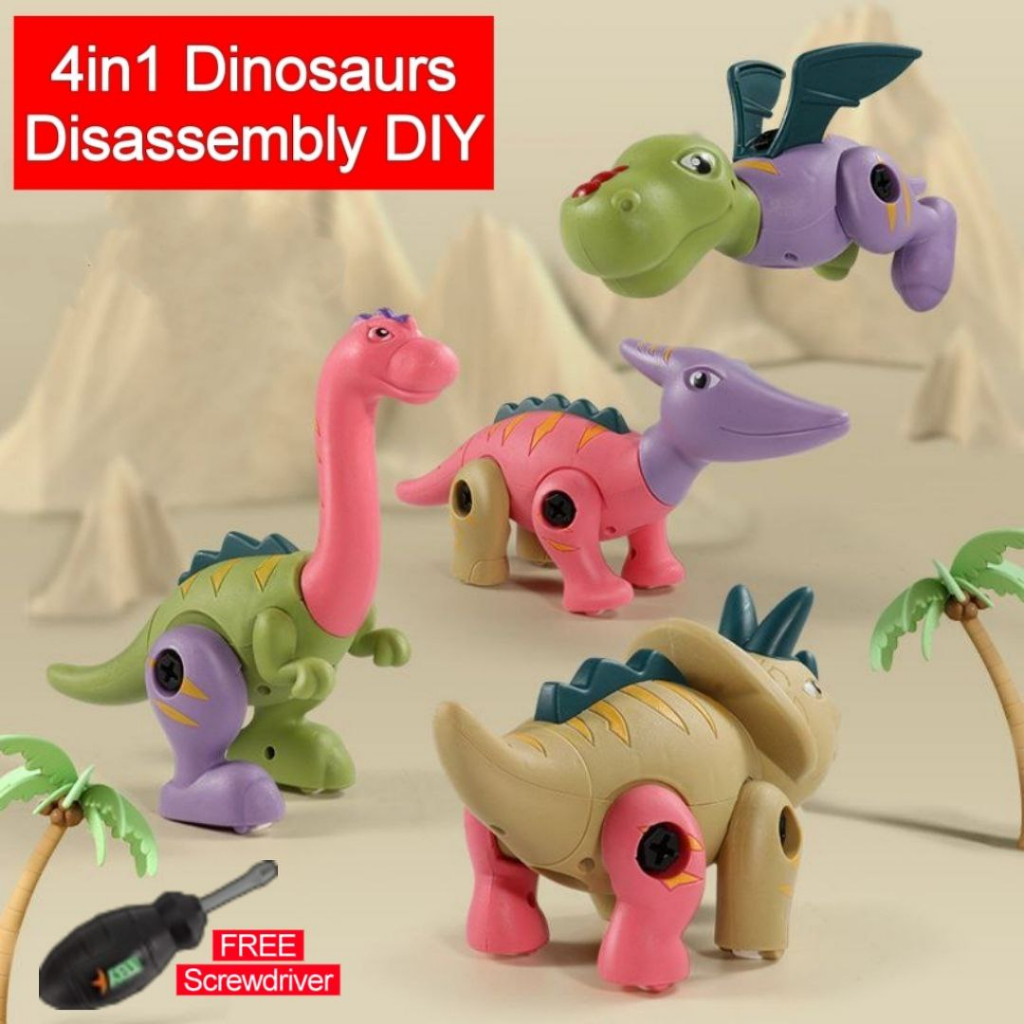 4 in 1 Dinosaur Disassembly Assembly DIY Creative Toys Free Screwdriver ...