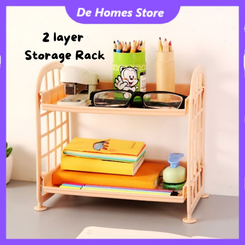 2 Layer Table Top Shelf Mini Stationery Rack Cosmetics Storage Kitchen ...