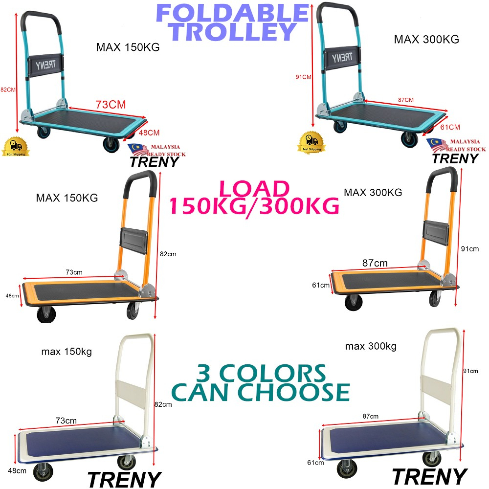 TRENY Heavy Duty Golden Bull 300kg Steel Foldable Platform Hand Truck ...