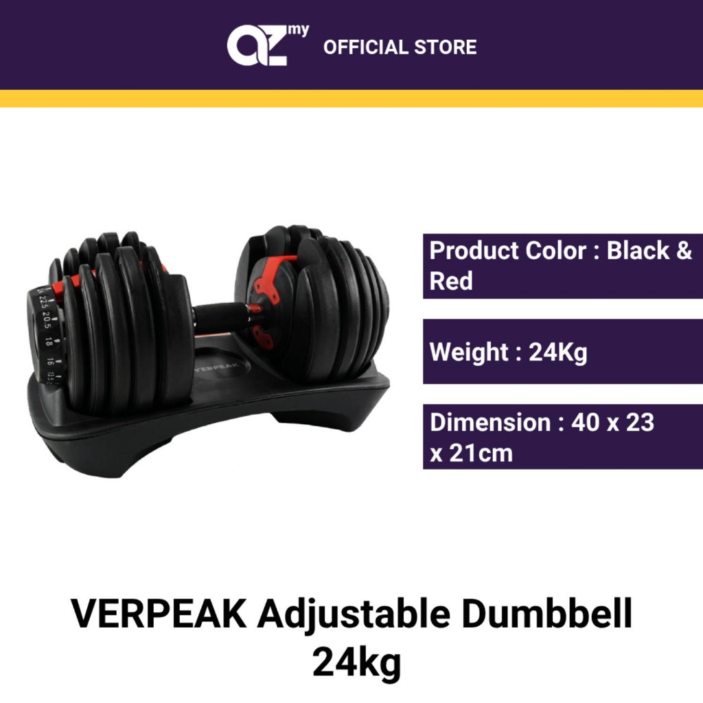 VERPEAK 24kg Adjustable Dumbbell (Home Gym Fitness Weights, Black and ...