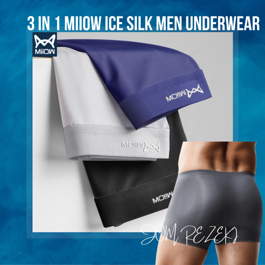 JOM 3 IN 1 MIIOW Ice Silk Men Underwear Men Boxer lelaki Men's Boxer ...