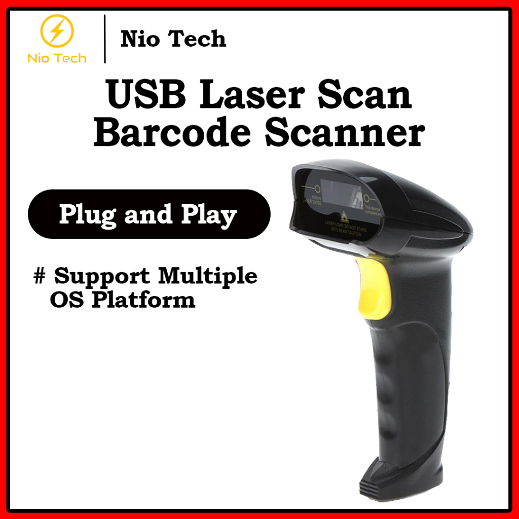 NioTech Automatic USB Barcode Scanner Laser Scan Bar Code Reader Black ...