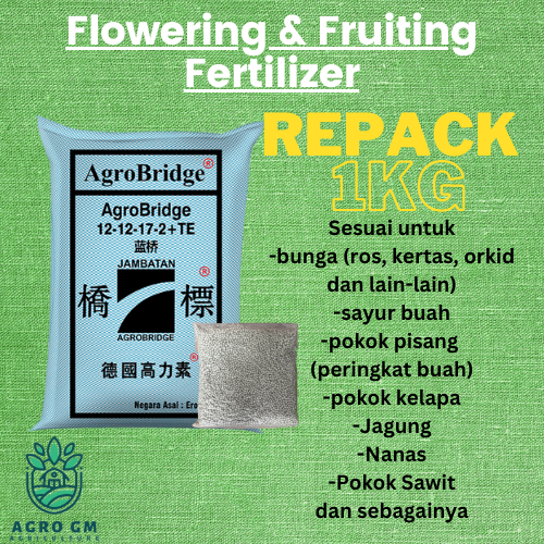 Baja Bunga Buah Baja Agrobridge NPK 12-12-17-2+TE / Repack 1kg Nanas Jagung Pisang Tembikai ...