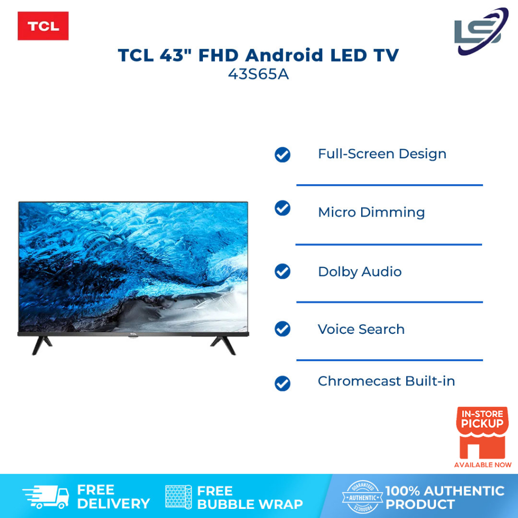 TCL 43" FHD Android LED TV 43S65A | AI-IN | HDR | Voice Control | Micro Dimming | Dolby Audio ...