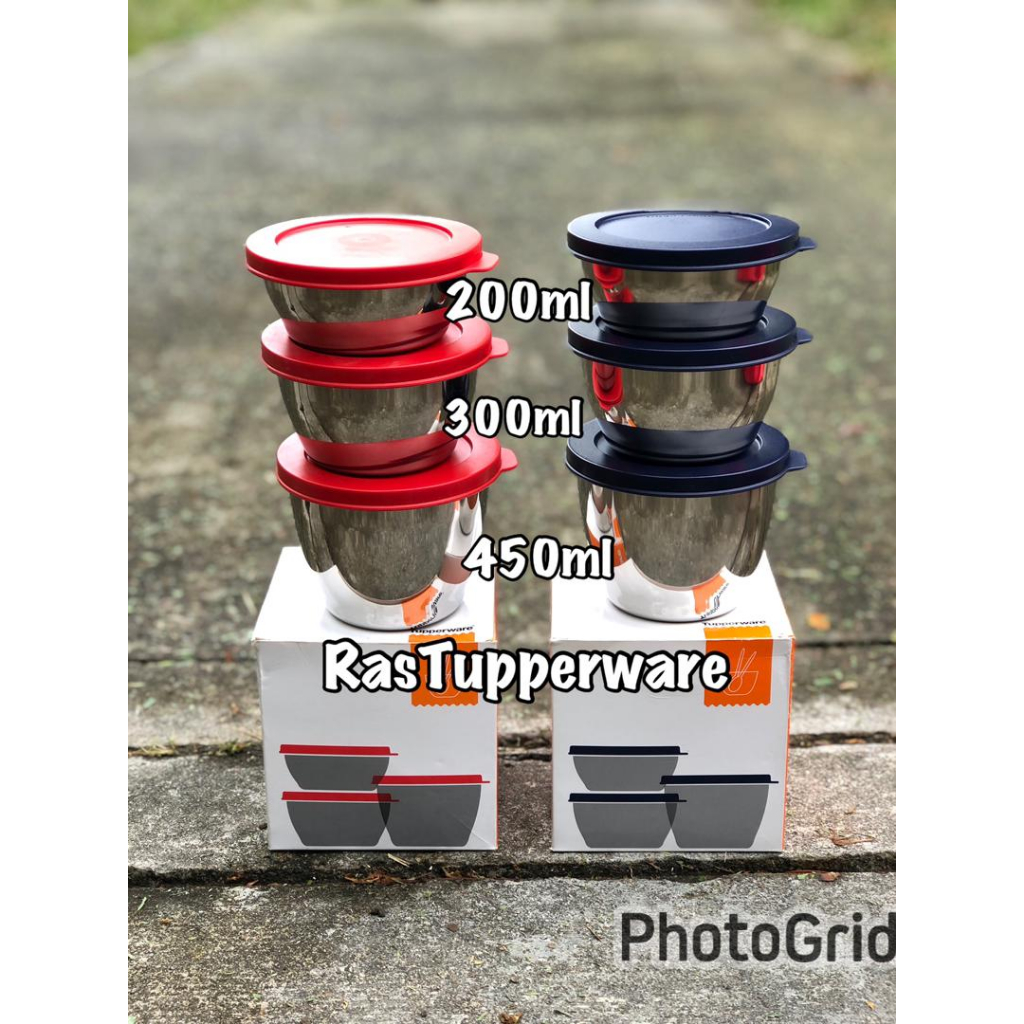 TUPPERWARE STAINLESS STEEL BOWL SET(ARCTIC NIGHT/CHILI) | Shopee Malaysia