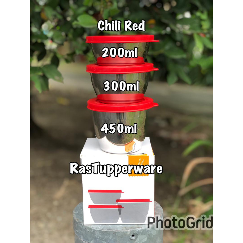 TUPPERWARE STAINLESS STEEL BOWL SET(ARCTIC NIGHT/CHILI) | Shopee Malaysia