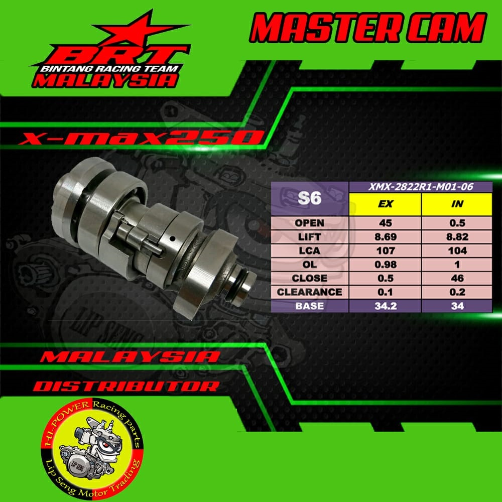 XMAX CAMSHAFT RACING BRT XMAX250/300 X-MAX ORIGINAL BRT T1 S6 R1 ...