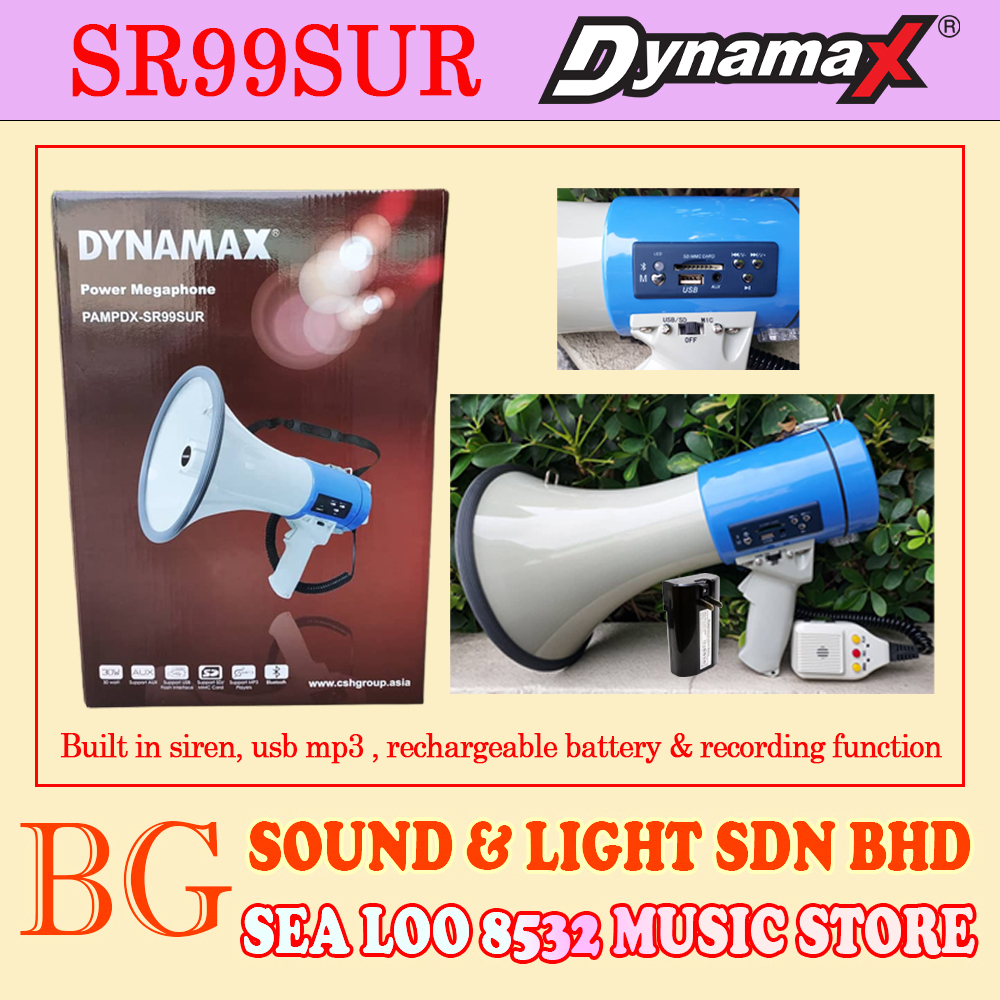 [ NEW PACKAGING ] DYNAMAX SR99SUR POWER MEGAPHONE LOUDHAILER WITH SIREN, USB, SD, AUX,MUTE ...