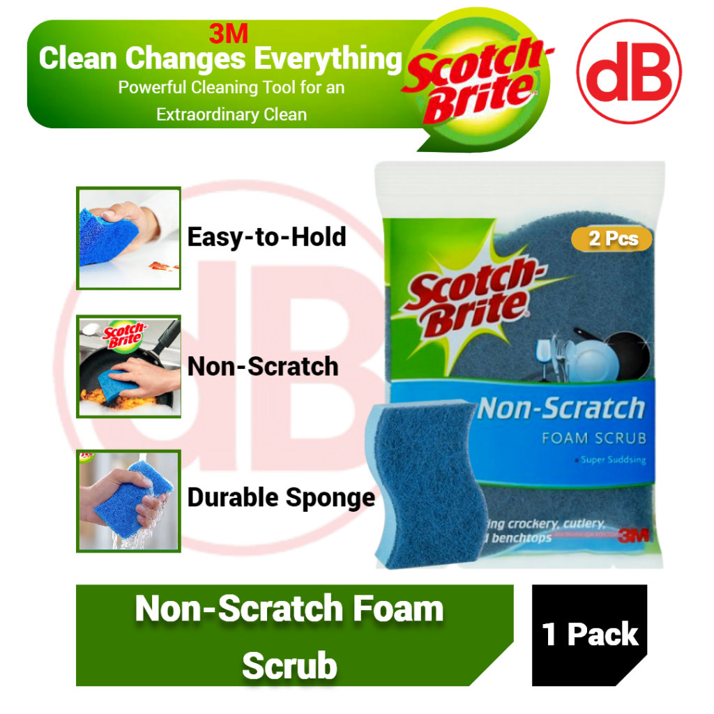 3M Scotch-Brite Non-Scratch Foam Scrub sponge (2pcs/pack) | Shopee Malaysia