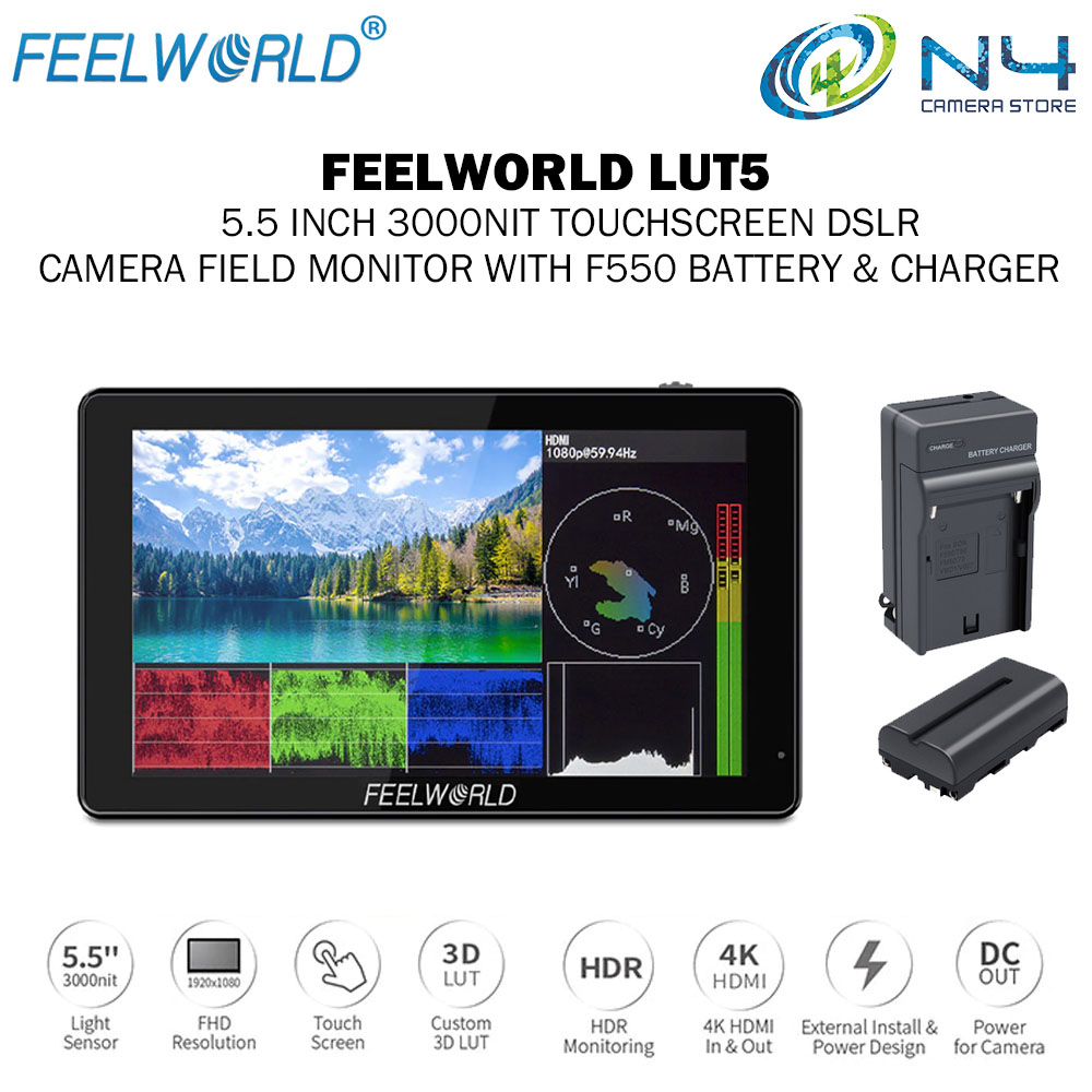 FEELWORLD LUT5 5.5 Inch 3000nits Ultra Bright DSLR Camera Field Monitor ...