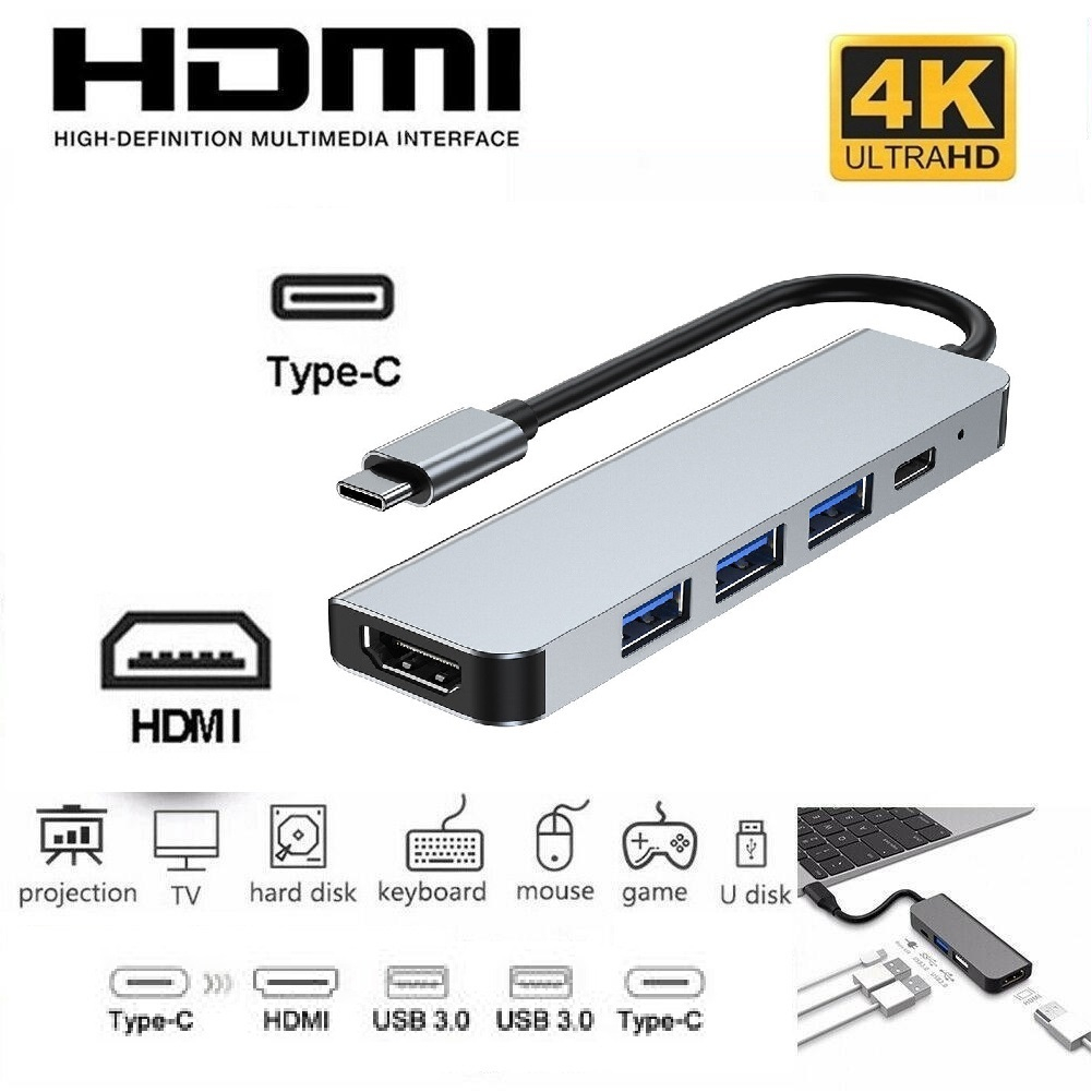 4 in 1 Adapter 2 Ports USB3.0 Pd Fast Charging and HDTV 4K to USB-C 3.1 ...