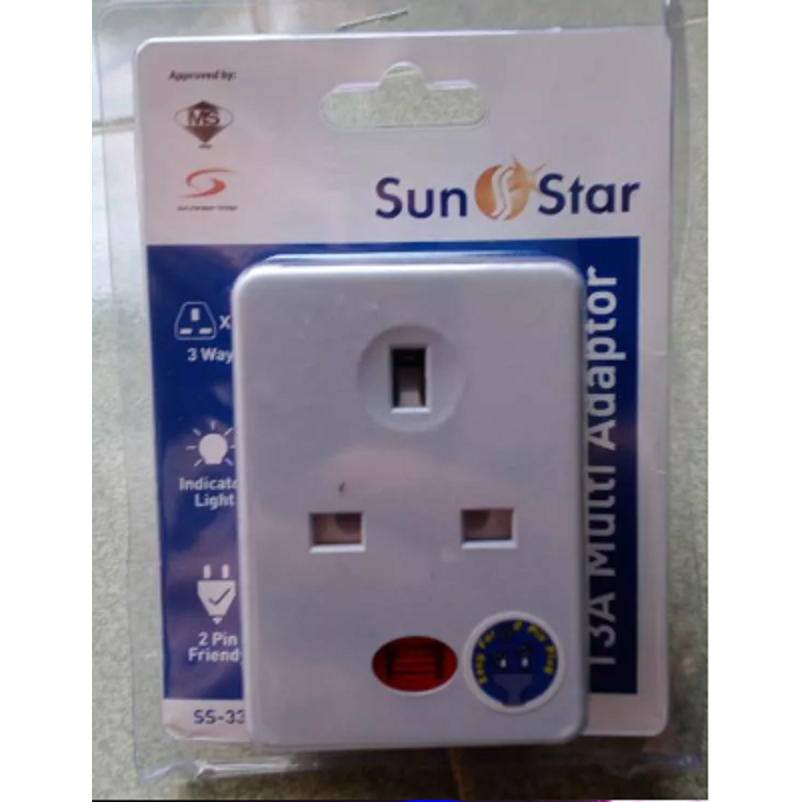 Sunstar SE-333U 3 Way Adaptor with Neon Light Indicator 13A Adapter ...