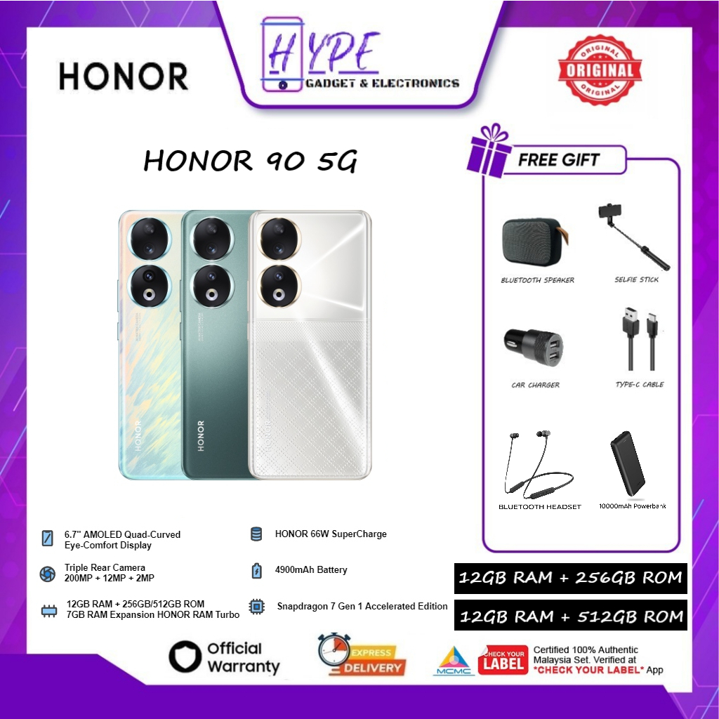 HONOR 90 5G (12GB+256GB/512GB) 6.67" AMOLED Quad-Curved l 200MP Ultra ...