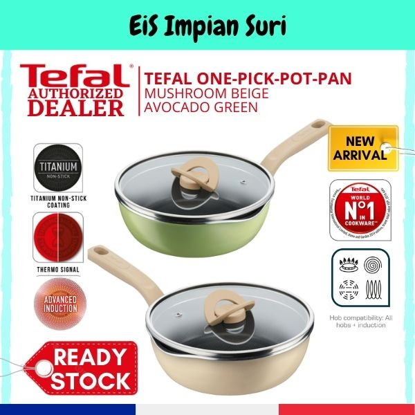 (Ready Stock!!) Tefal One Pick Pot Pan 22cm (Mushroom Beige/Avocado ...