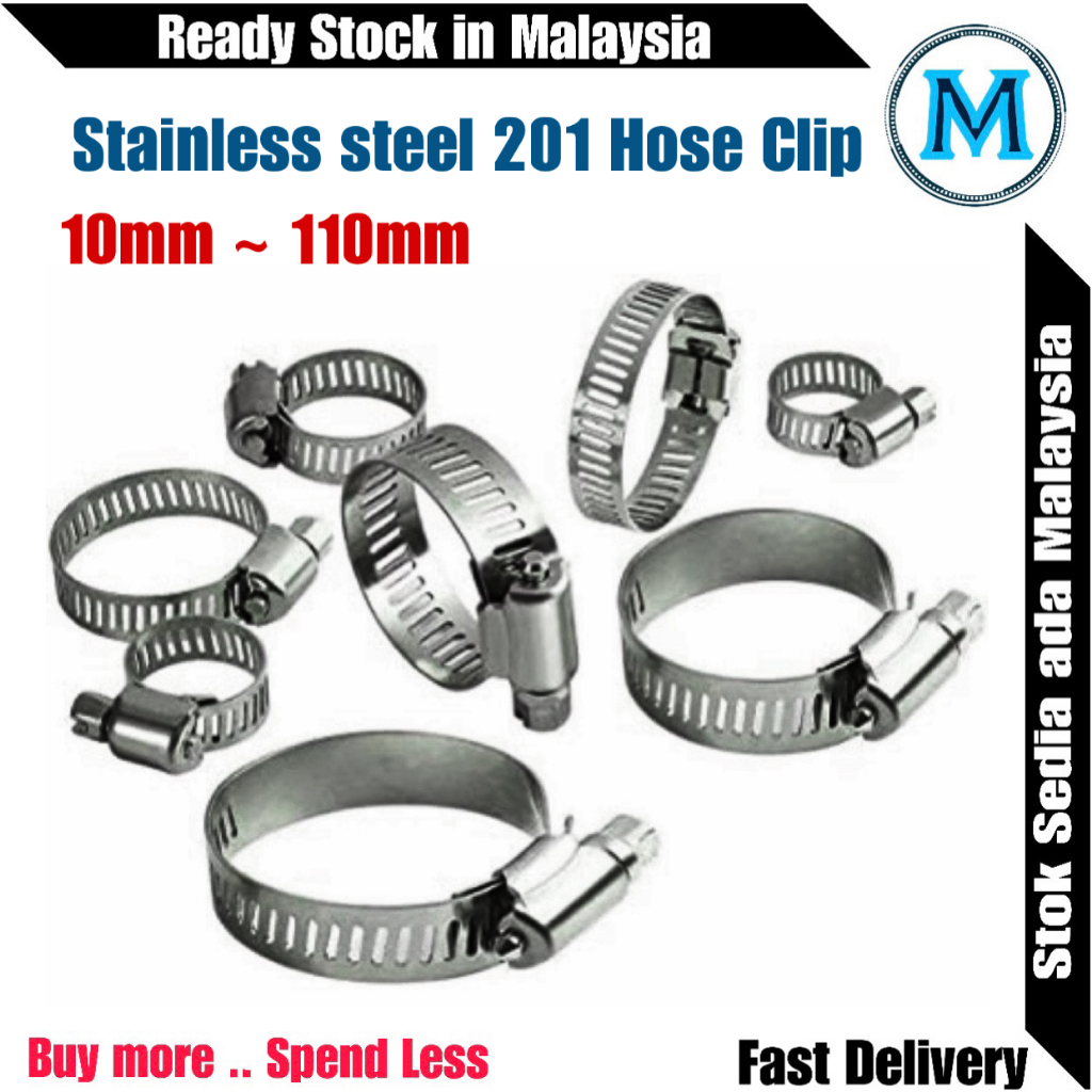 Stainless steel 201 Adjustable Hose Clips/Clamps Clip 10~110mm for Hose ...