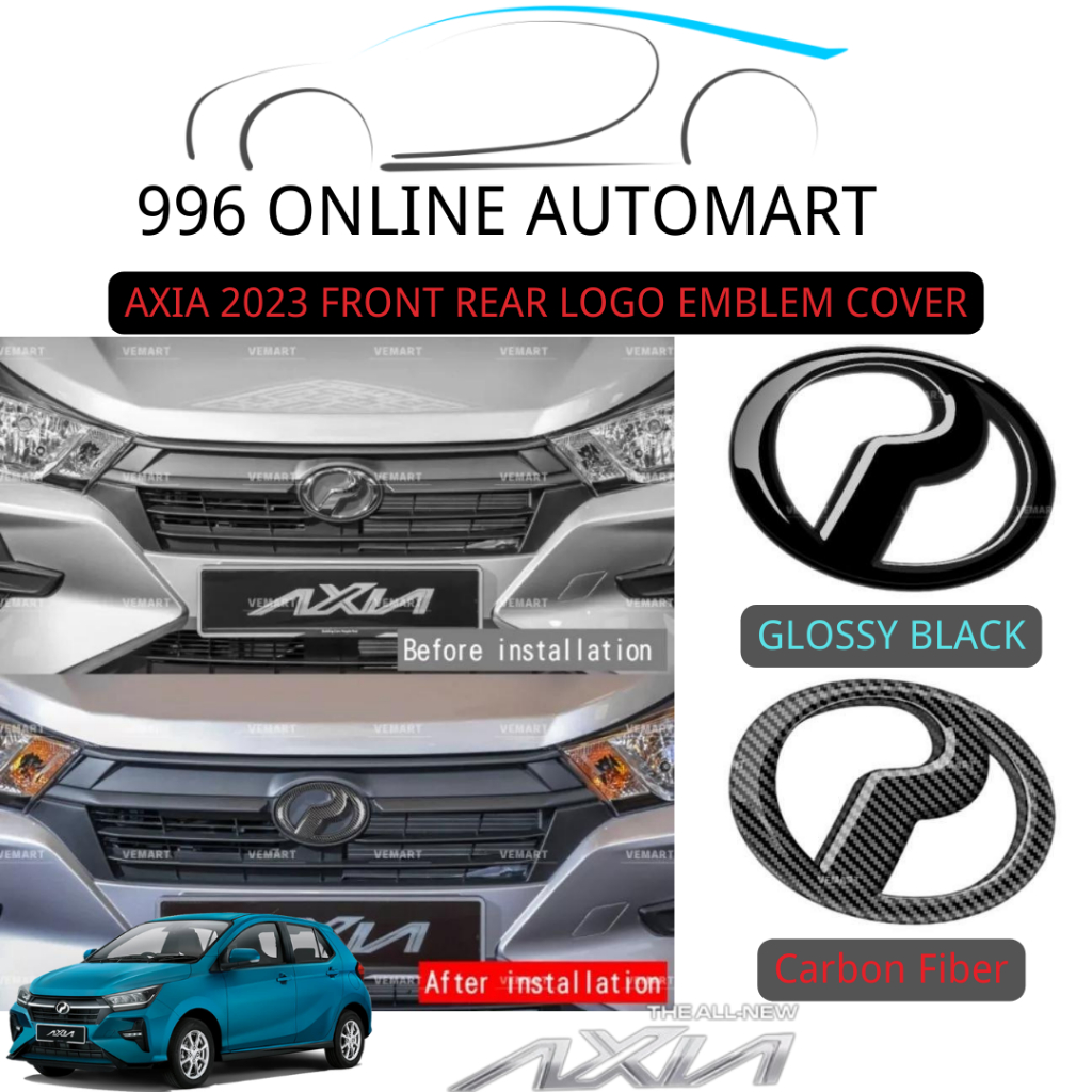 AXIA 2023 (NEW) CAR LOGO EMBLEM FRAME COVER/ CARBON FIBER/ GLOSSY BLACK ...