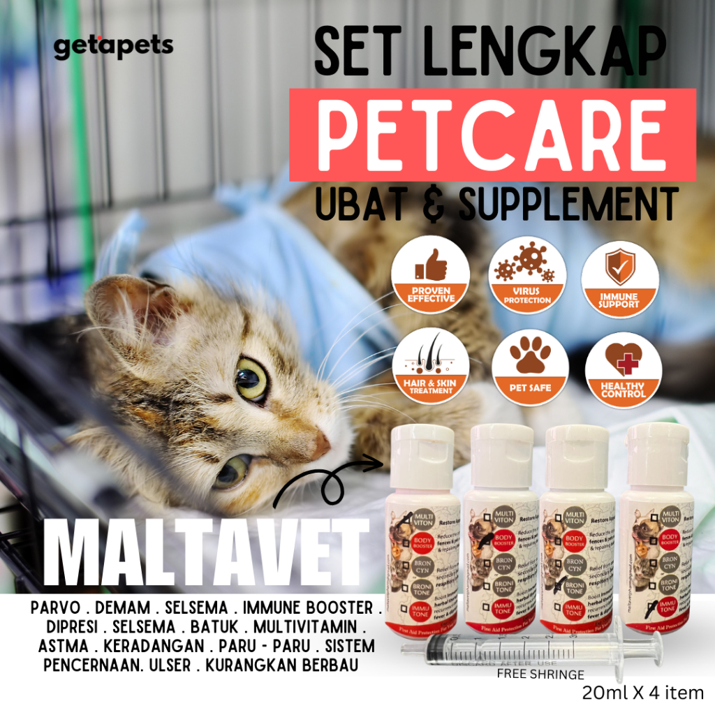 ( 4IN1) MaltaVet Set Ubat Selsema, Demam, Batuk, Parvo, Immune Booster ...