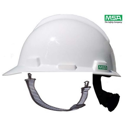 MSA Helmet V-Gard Safety Helmet With Fas Trac Suspension and Zebra Chin ...