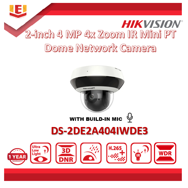 HIKVISION DS-2DE2A404IWDE3 2'' 4MP 4x Zoom Dark Fighter IR Mini PT Dome ...